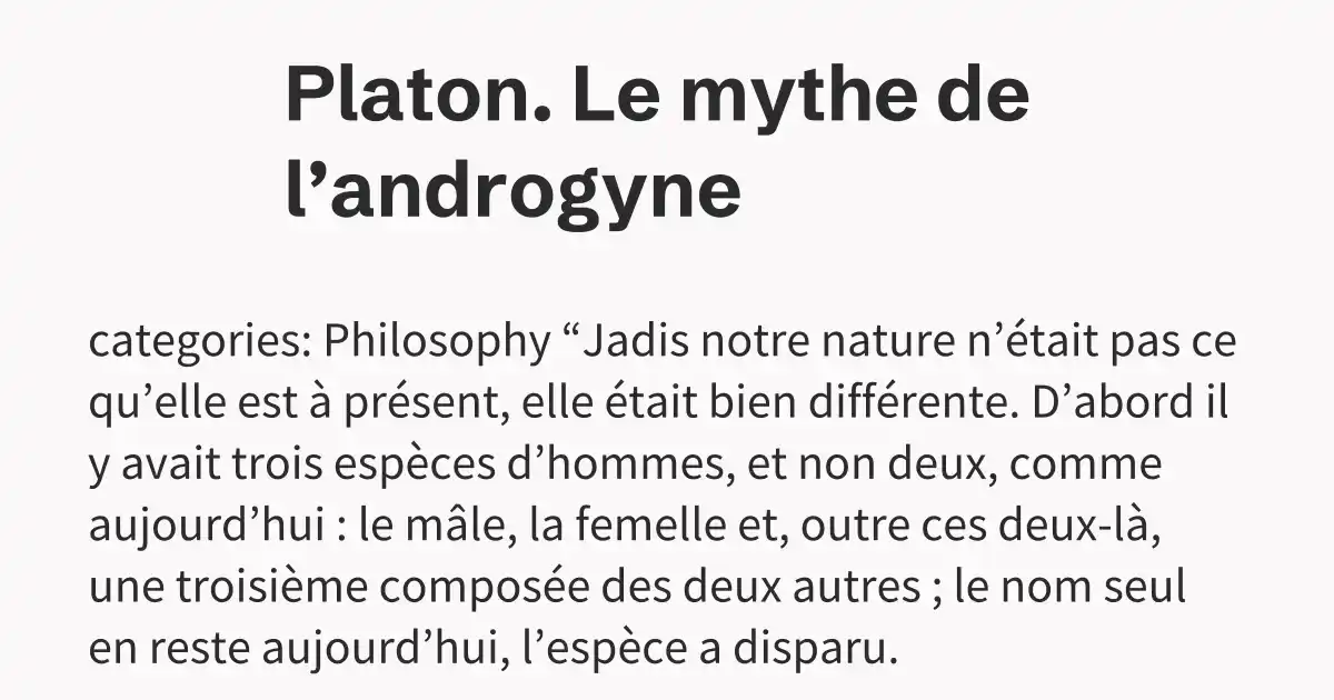 Platon. Le mythe de l’androgyne